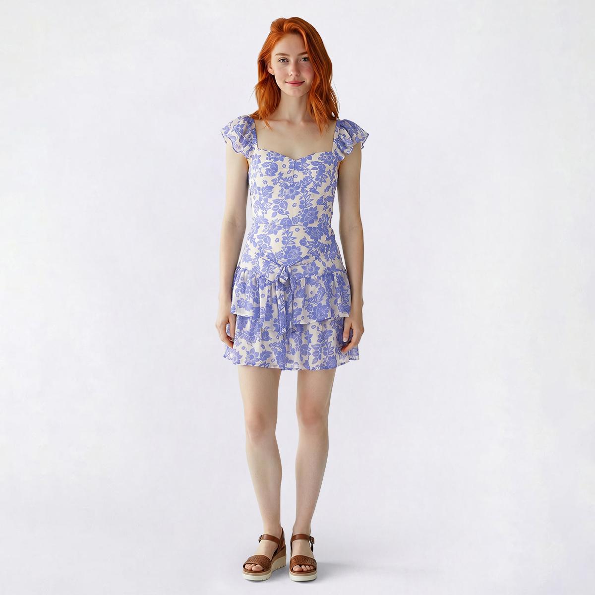 Click here for Juniors Crystal Doll Floral Print Double Tier Flut... prices
